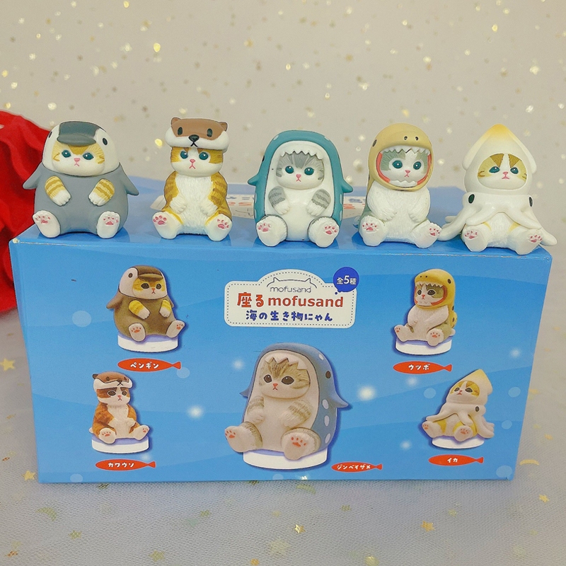 5Pcs/Set 4cm Mofusand Cartoon Anime Shark Cat Squid Cat Penguin ...
