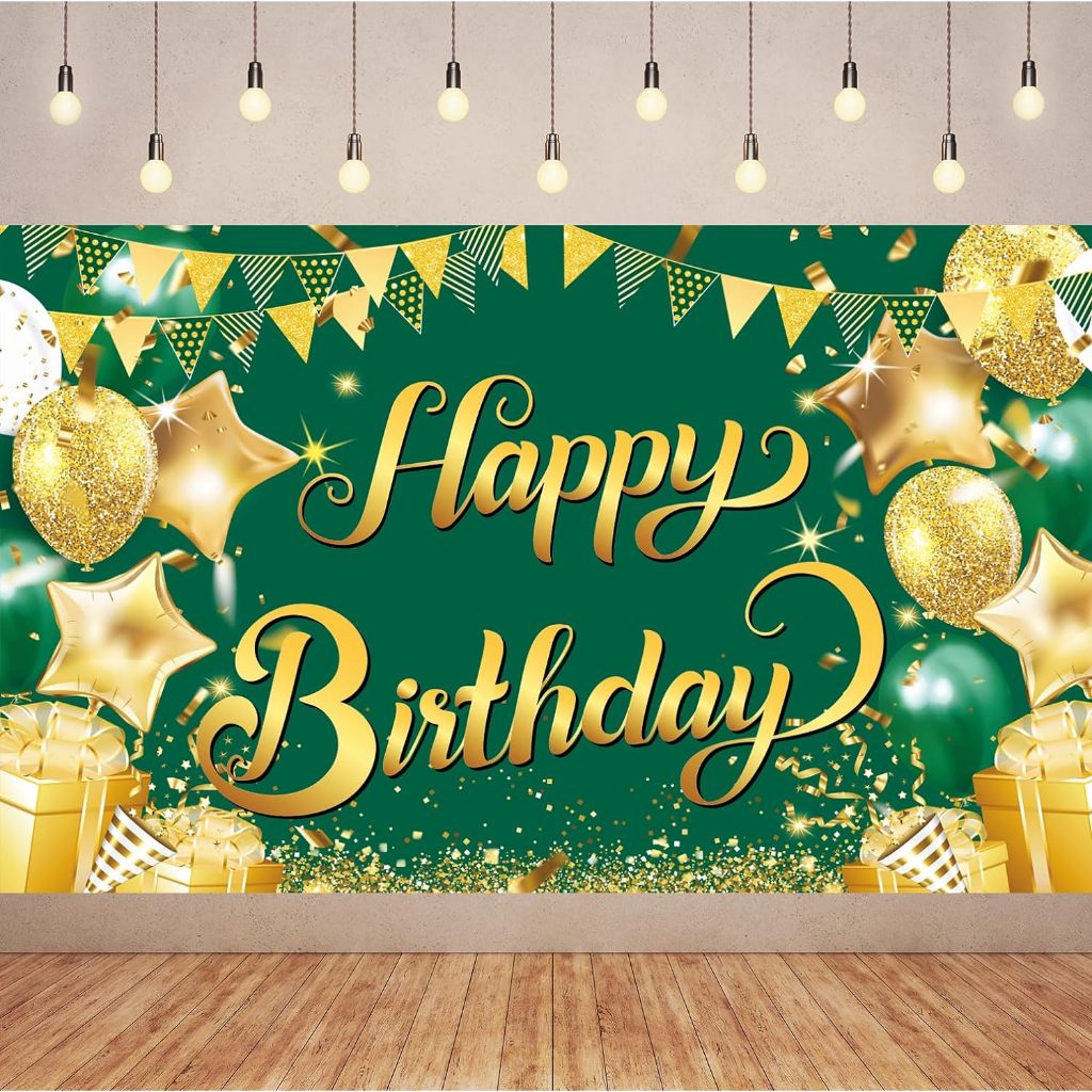 5x3ft Green Gold Birthday Photography Backdrop Green Gold Happy ...