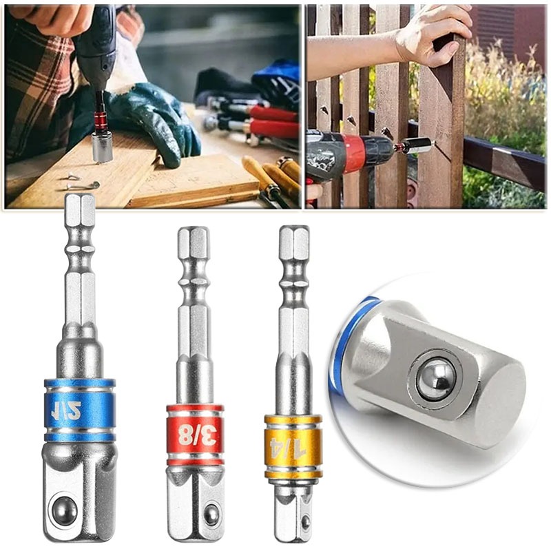 New Drill Socket Adapter Kit Impact Drill Extension Bit Socket Adapter Kit 1/4'' 3/8'' 1/2 ...
