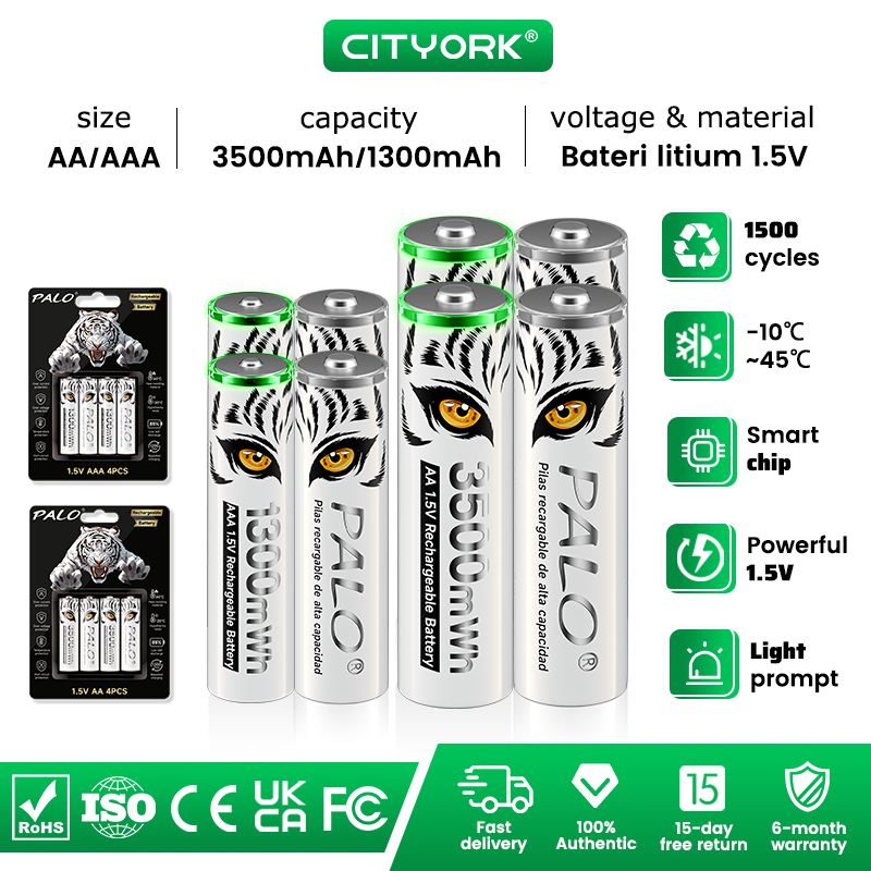 Cityork 1.5V Bateri AA 3500mWh AAA 1300mWh 2A/3A Rechargeable Battery ...