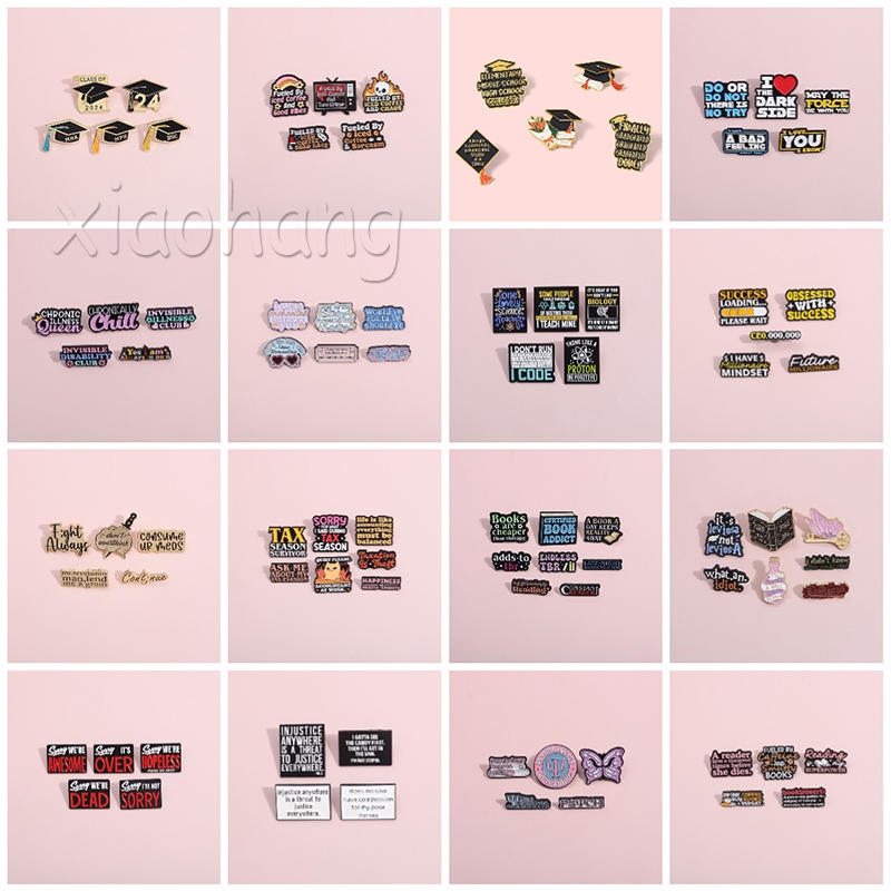 2-7pcs/set Text Quotes Enamel Pins Set Brooches Creative Letter Texts ...