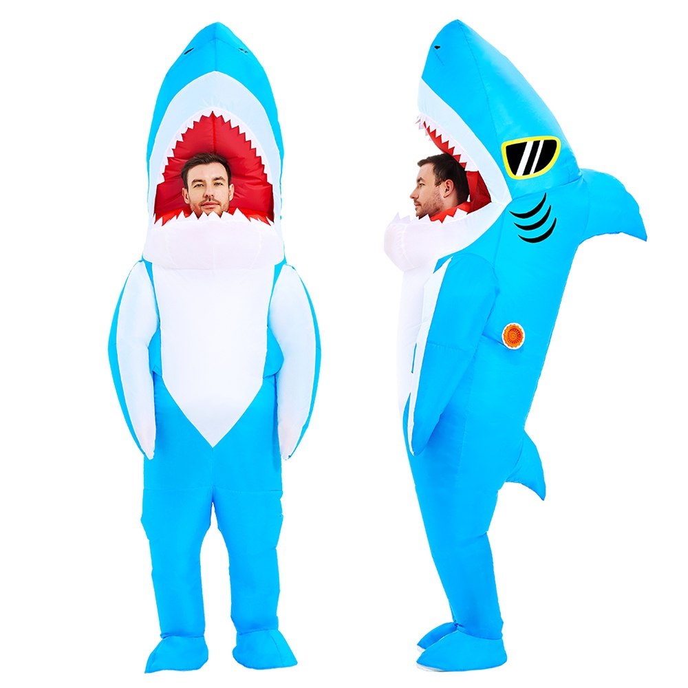 Blue Upright Big Head Shark Adult Funny Horror Costume Halloween ...
