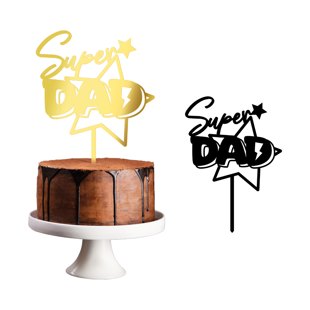 Father’s Day Cake Topper Gold Acrylic Super DAD Birthday Party Cake ...