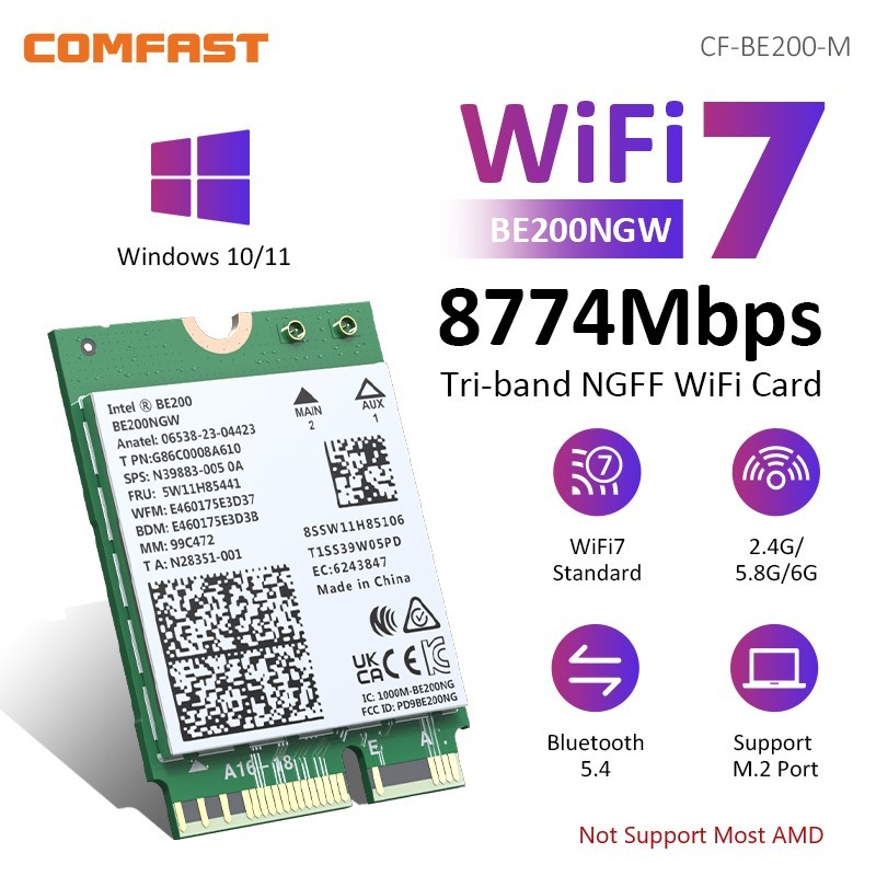 WiFi7 8774M Adapter 6GHz Intel BE200 Wireless Card Bluetooth 5.4 802 ...