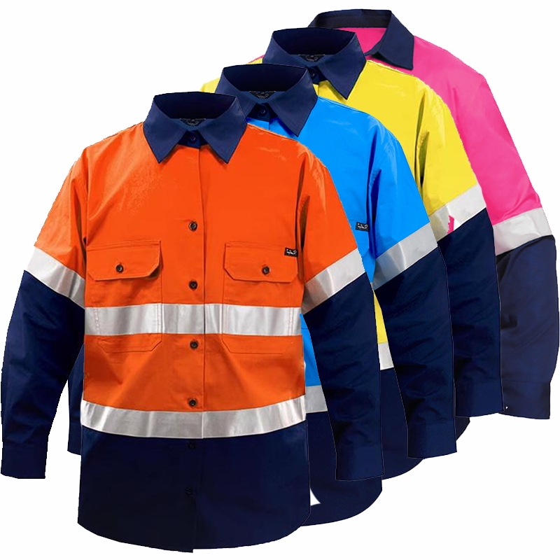 Hi Vis Shirt for Men Cotton Work Shirts Long Sleeves Safety Clothing ...