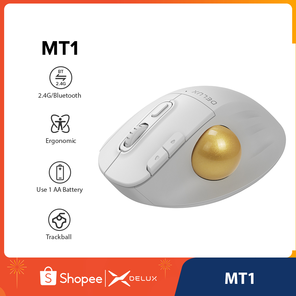 Delux MT1 White Wireless Ergonomic Removeable Trackball Mouse ...