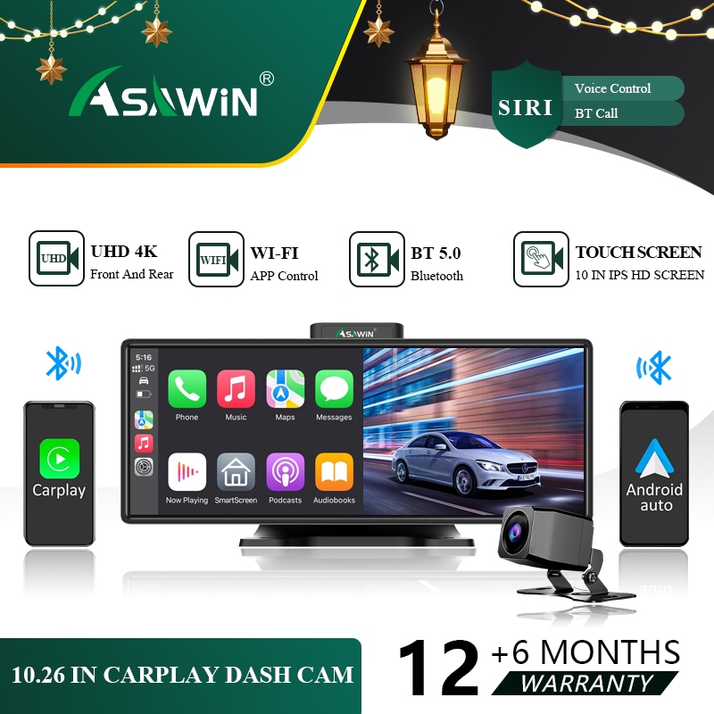 CarPlay Asawin CP101 4K Dash Cam WIFI Bluetooth Android Auto HD ...