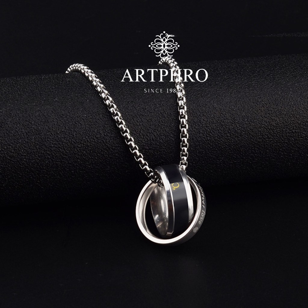ARTPHRO Double-ring pendant necklace for man with minimalist versatile ...