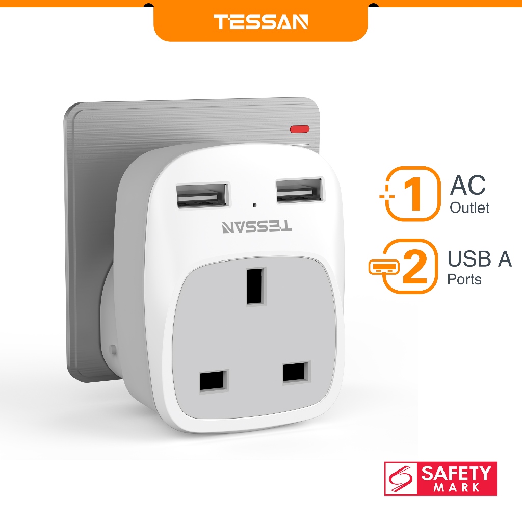 TESSAN Plug Extension Adapter with USB , Power Socket Multi Plug ...