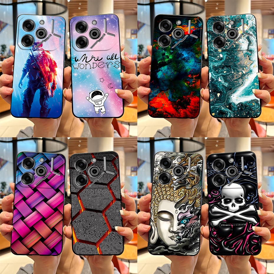 Tecno Pova 6 Pro Li9 Case Matte Black Fashion Marble Pattern Soft Silicone Protective Cover for ...