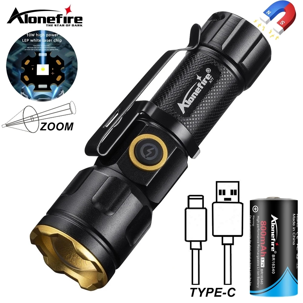 Alonefire X77 Zoom Mini Flashlight White Light Beam Rechargeable Magnet ...