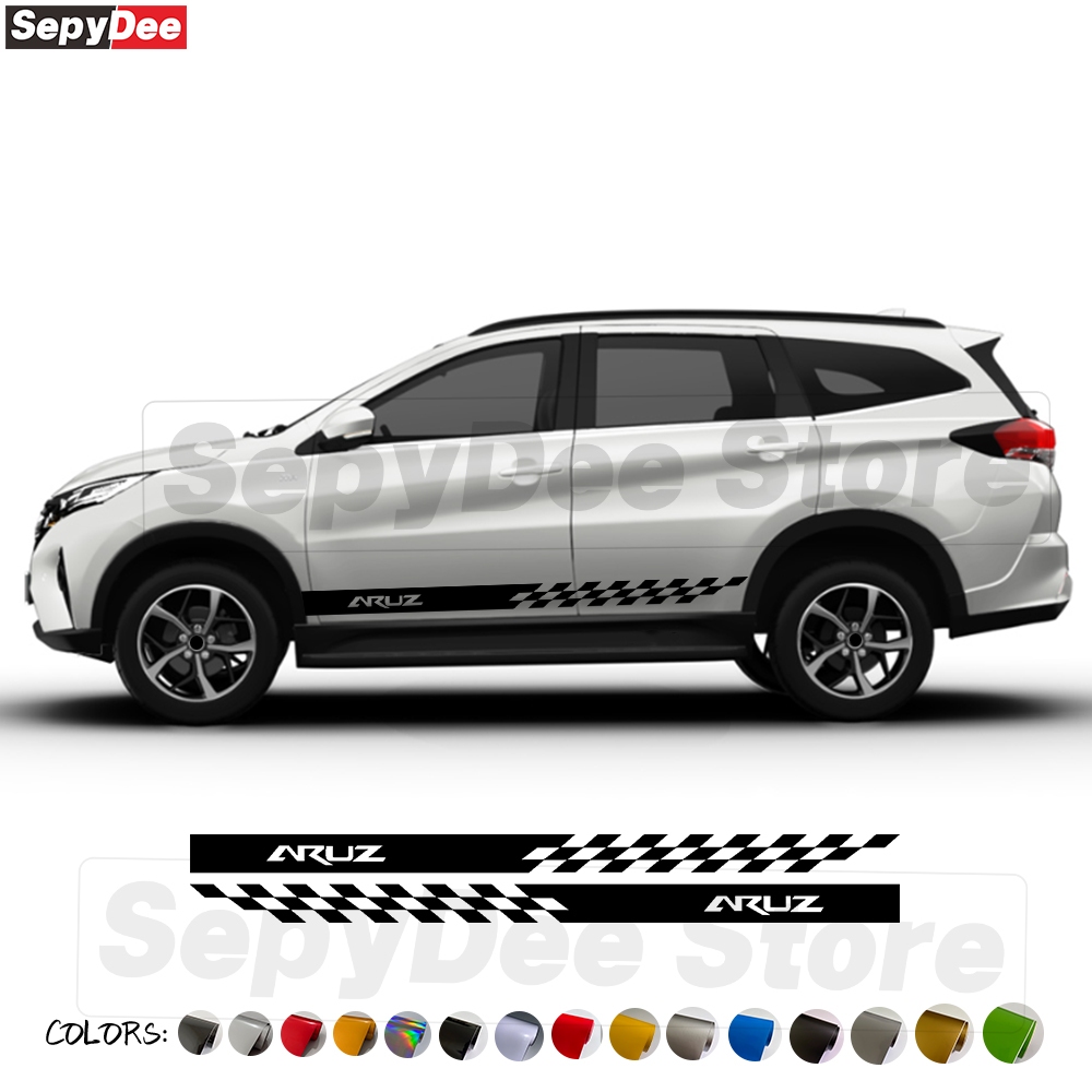 2Pcs For Perodua Aruz Car Side Stickers Checkered Graphic Racing ...