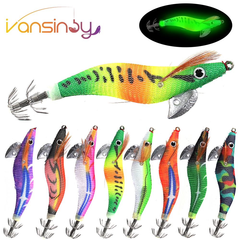 2.5# 3.0# 3.5# Squid Jig Hard Fishing Lures Shrimp Prawn Luminous Glow ...