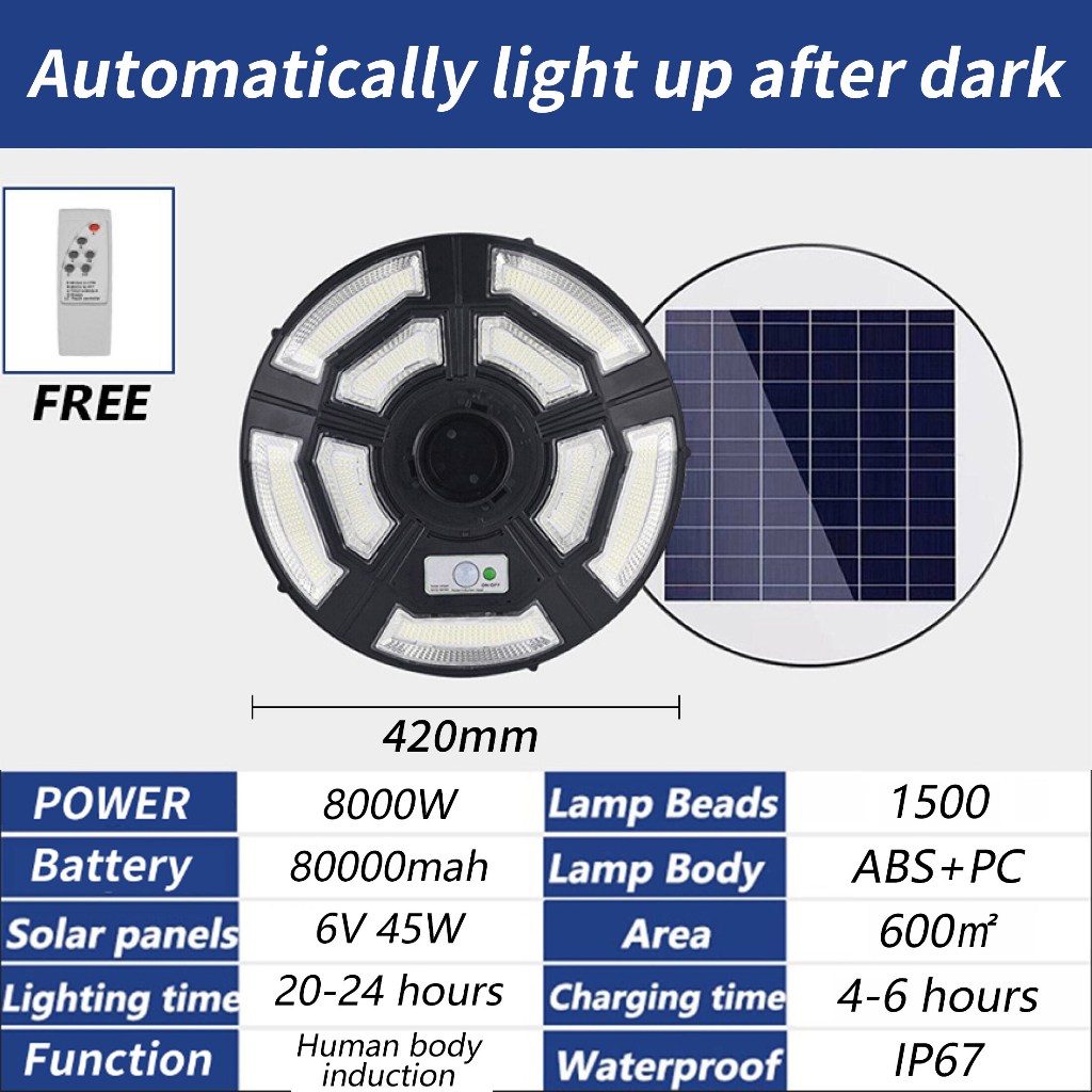 (10 year warranty) UFO solar street light 8000W solar light floodlight Garden streetlight road ...