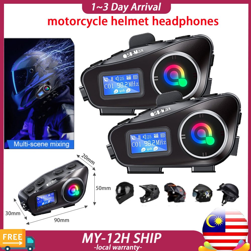 (Malaysia Stock) Kebidumei BT5.3 Motorcycle Intercom Helmet Headset For ...