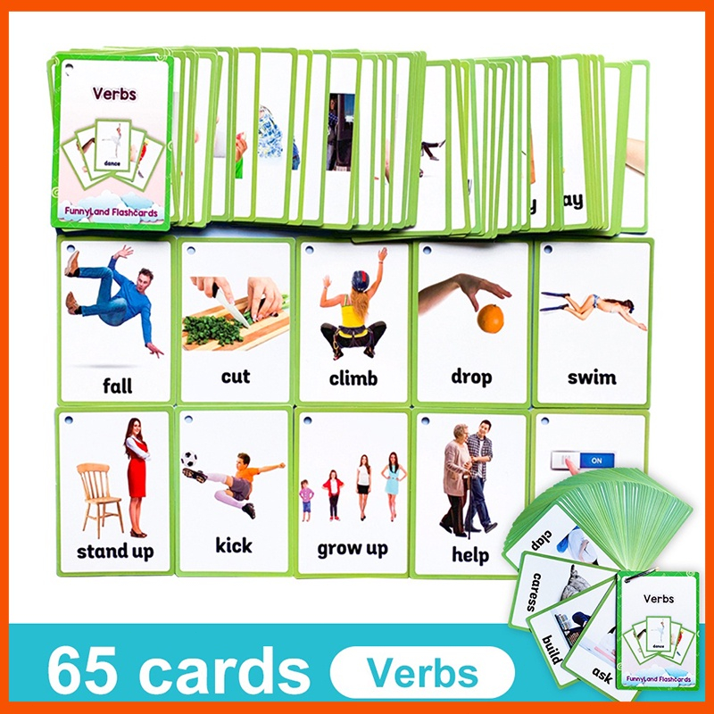 66Pcs/Set Verbs Flash Cards English Words Learning Pocket Card for ...