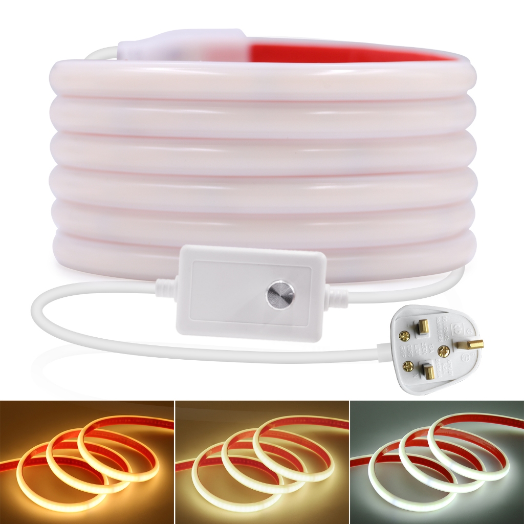 COB LED Strip 220V Dimmable Power UK Plug 240LEDs/m 3000k 4000k 6000k ...