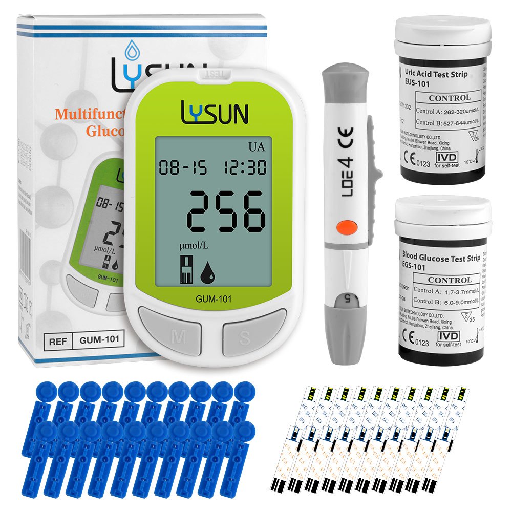 LYSUN 2 in 1 Blood Glucose Monitor Kit with 25 Glucose and 25 Uric Acid ...
