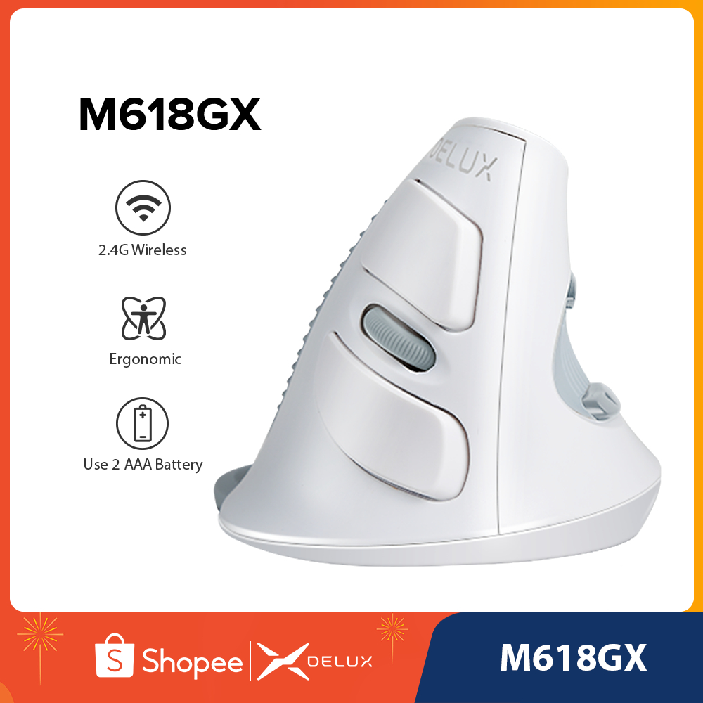 DELUX M618 GX Ergonomic Vertical Wireless Mouse Healthy Gaming Mice ...