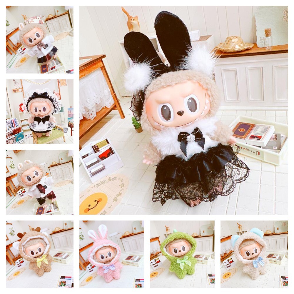 17cm Labubu Cute Doll Clothes Cartoon Sheep Rabbit Deer Bear Jumpsuit ...