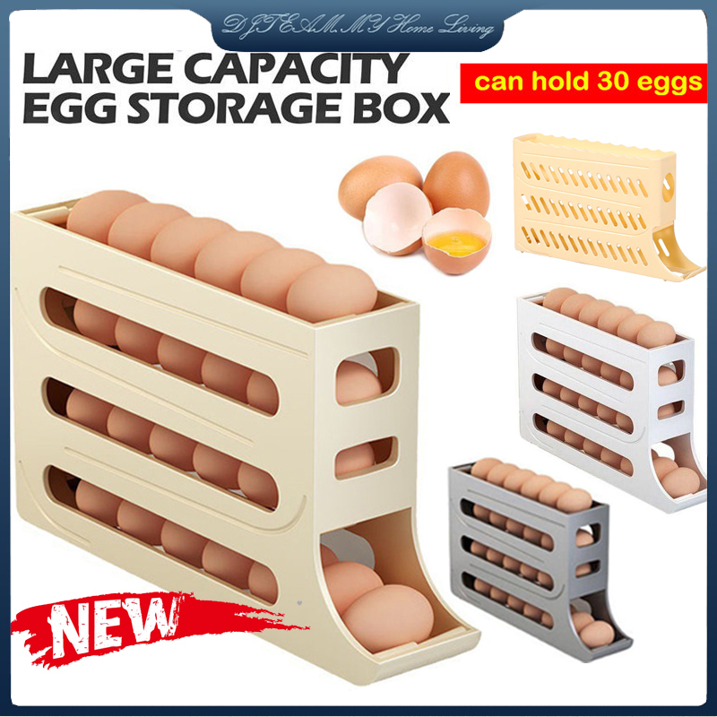 Automatic Scrolling Egg Holder, 30 Grids Large Capacity Refrigerator ...