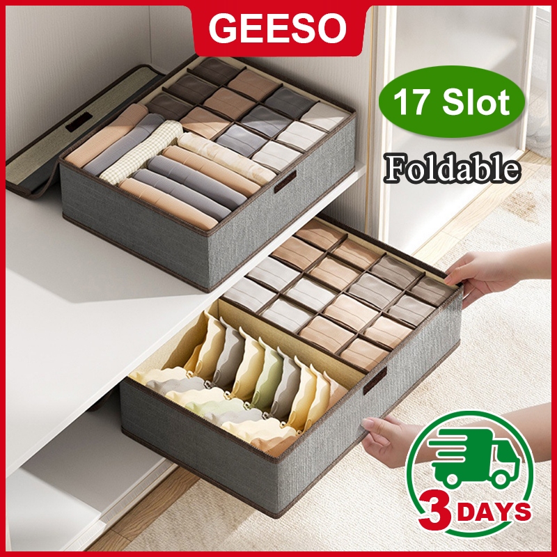 GEESO 17 Slot Foldable Panties Bra Socks Underwear Storage Box With ...