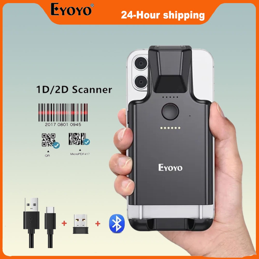 MY Stock)Eyoyo 2D Back Clip Bluetooth Barcode Scanner Work with Phone ...