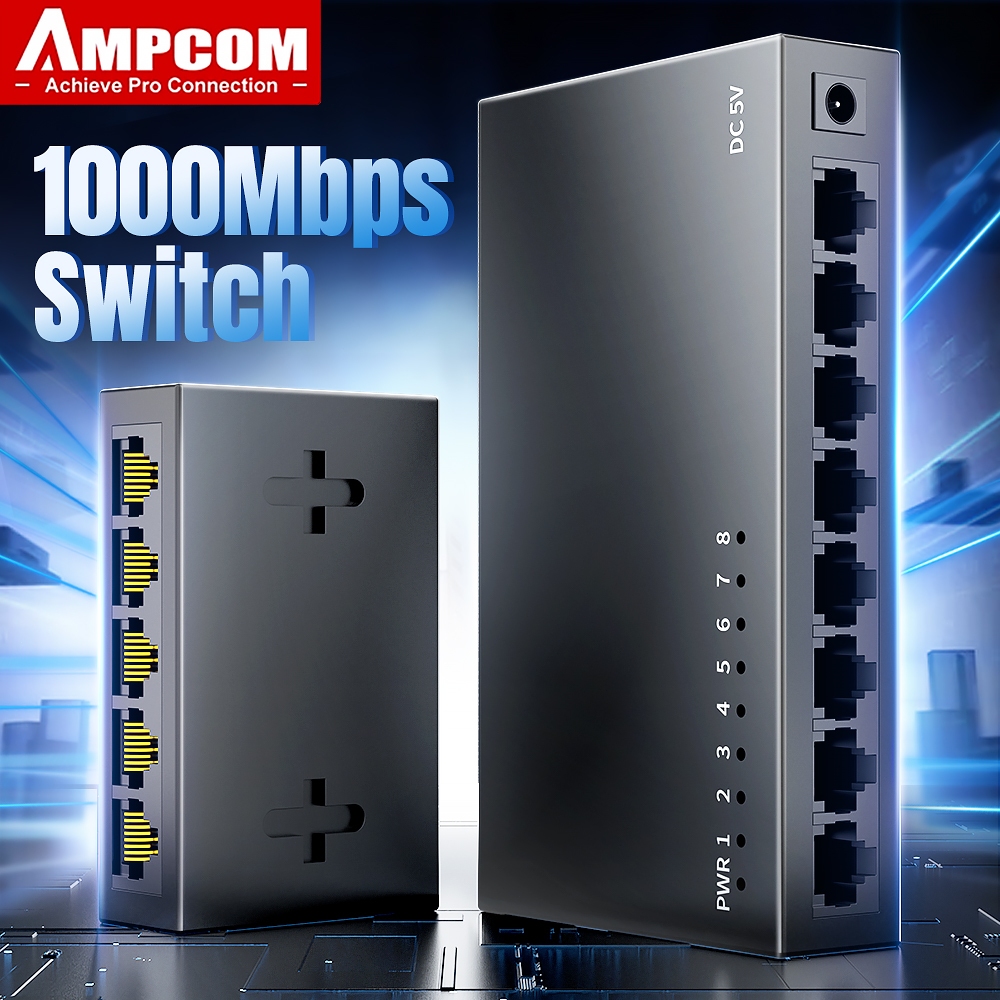 AMPCOM Network Switch 5/8 Ports Switch Ethernet 1000Mbps Gigabit High ...