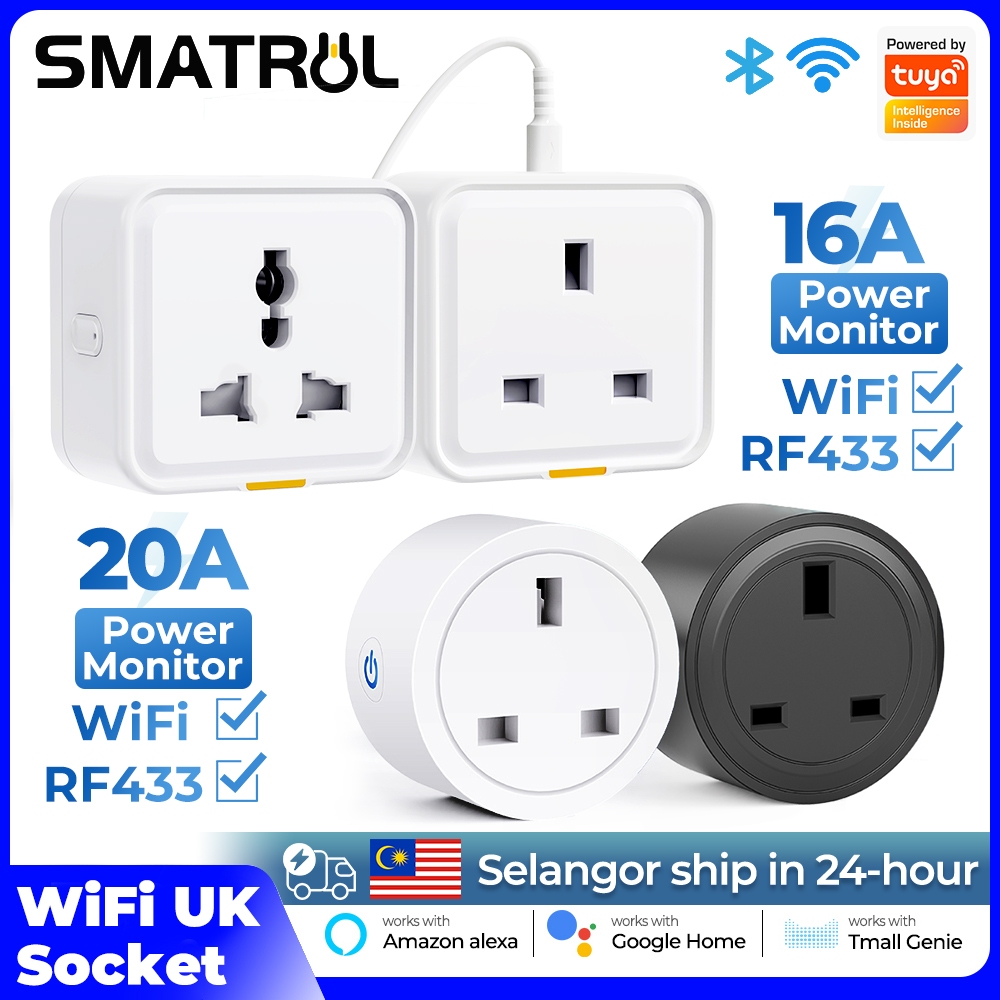 SMATRUL Tuya Smart Plug Socket WiFi 20A/16A Timer Plug In Socket RF433 ...