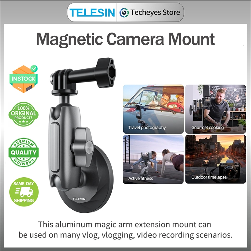 TELESIN Magnetic Base Camera Mount with 360° Ball Head Magic Arm for ...