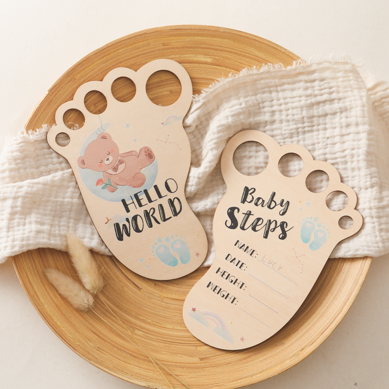2pcs Baby Wood Milestone Chips Newborn Baby Birth Record Hello World ...