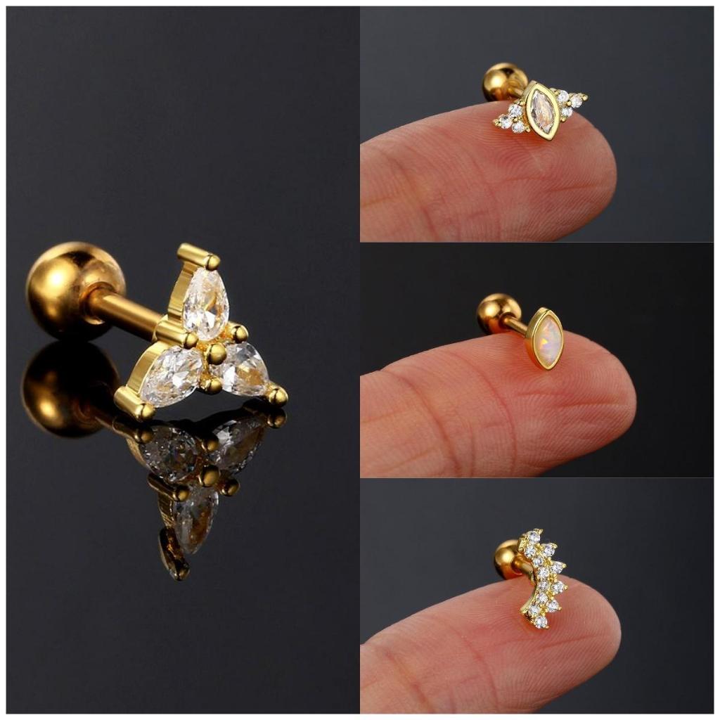 Screw ear bone nails, women's micro inlaid zircon piercing earrings ...