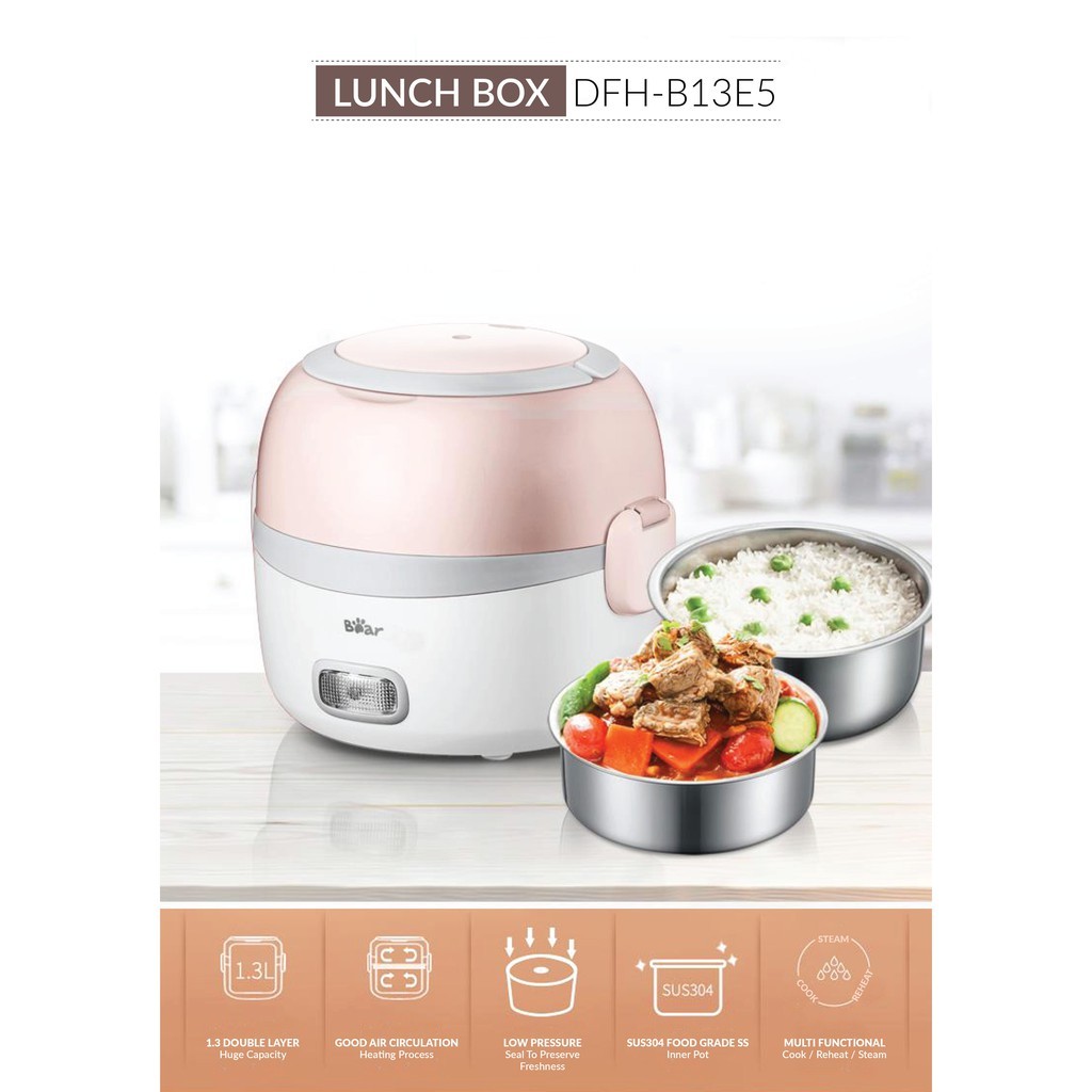 Bear Electric lunch box portable lunch box Mini Rice Cooker 2-Layer ...