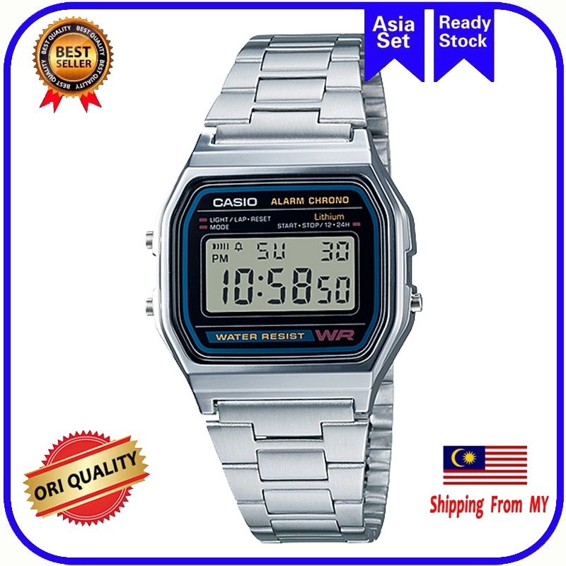( 2 YEARS WARRANTY ) Jam Tangan Lelaki Casio Vintage A158WA A159W Digital Silver Stainless Steel ...