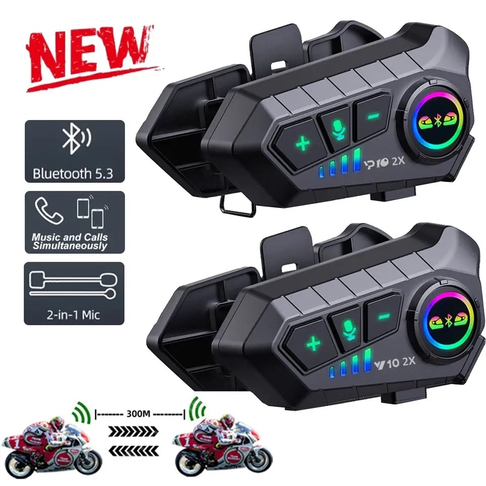 New 1/2x Helmet Microphone Intercom Headset Bluetooth 5.3 Motorcycle 2 ...