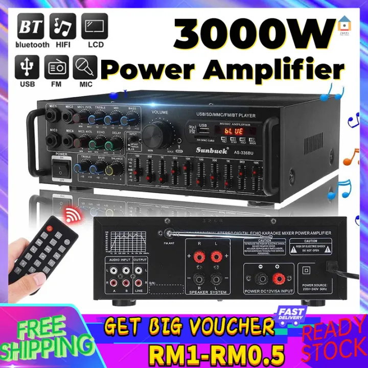 3000W High Power Bluetooth Audio 2 Channel Amplifier 12V/220V Power ...