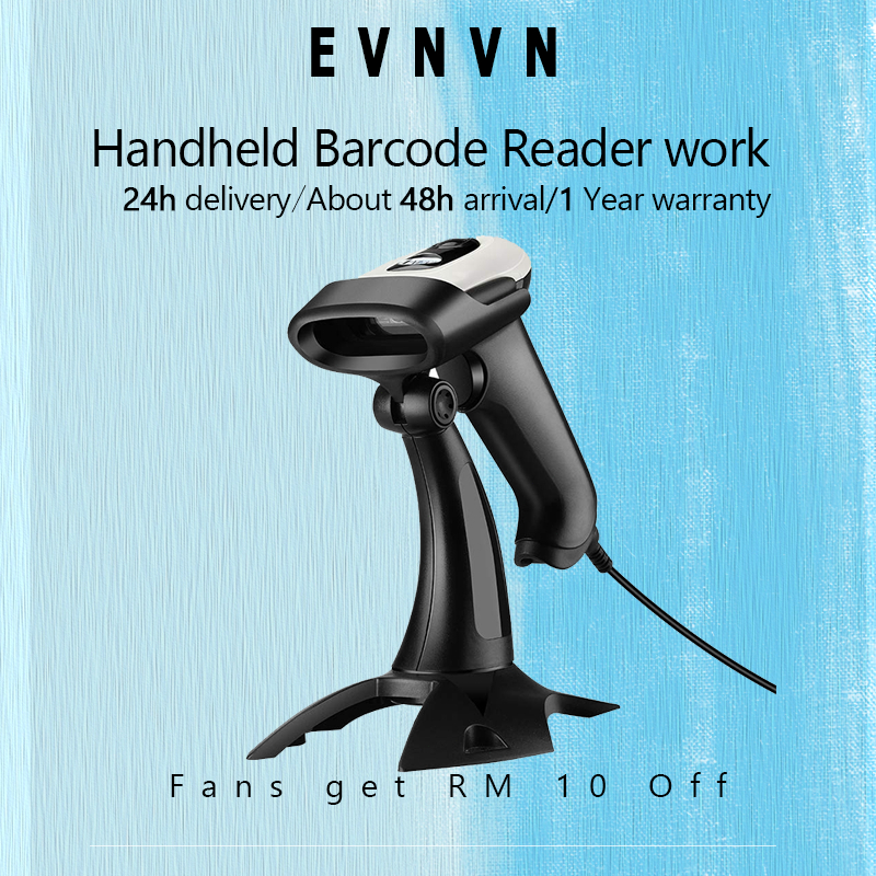 Evnvn USB Wired 2D Barcode Scanner with Adjustable Stand and Auto Sensing, 1D QR Screen Image ...