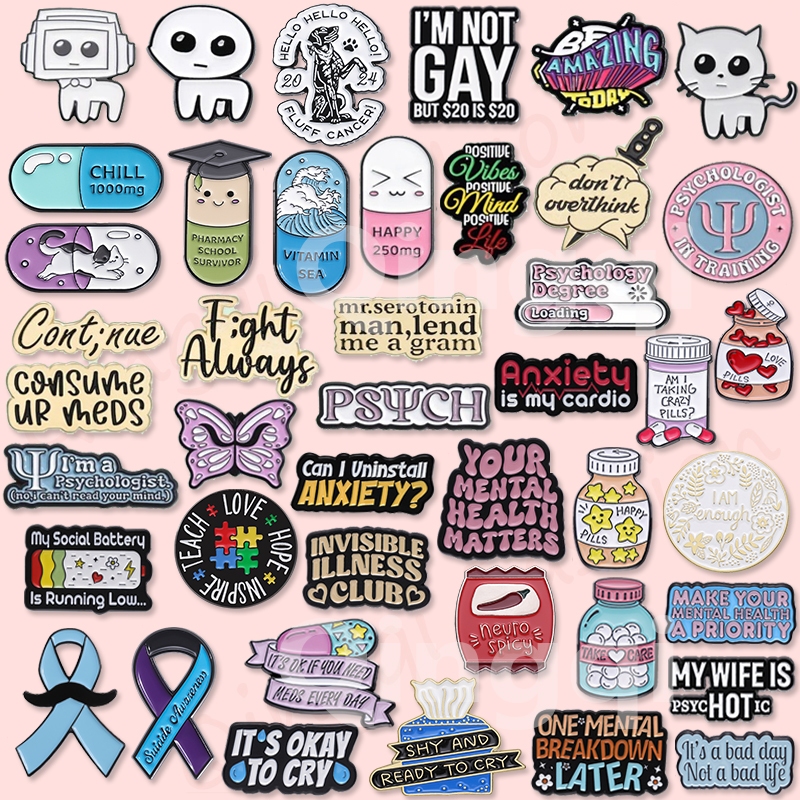 Colorful Texts Mental Health Brooch Pins Don't Overthink Psychological ...
