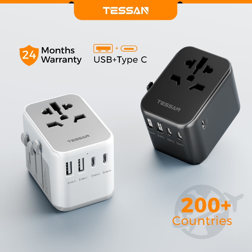 TESSAN Universal Travel Adapter with USB+Type C,International Plug ...