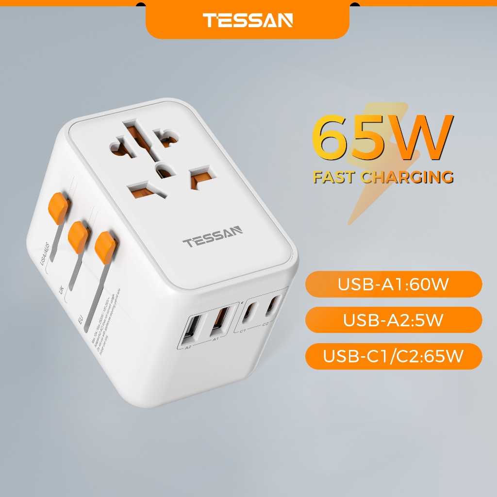 TESSAN Universal Travel Adapter GaN III With 4 USB(2C), 65W ...