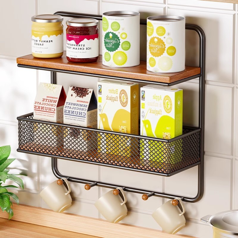 Room Shelf Wall-Mounted Perforation-Free Condiment Storage Rack Wall ...