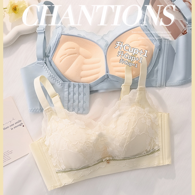Thickened 5cm Gathered No Empty Cup Bra Lace Women Wireless Breasts ...