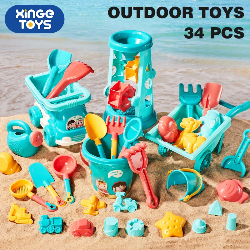 34 Pcs Kids Beach Sand Toys Play Set Beach SandCastle Building Kids ...