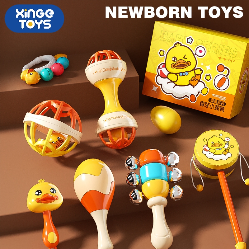⭐XinGe⭐Yellow Duck Baby Rattle Sets Teether Rattles Toys Set Grab ...