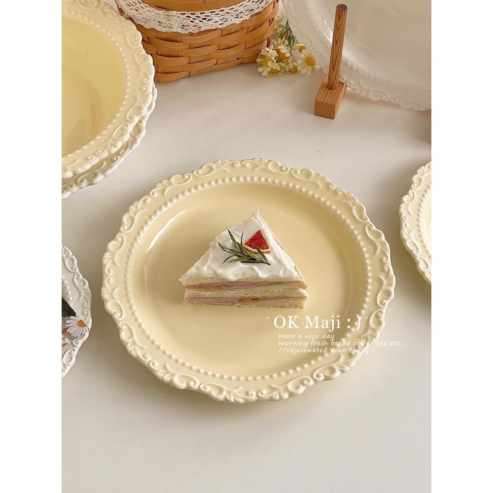 Vintage relief straw hat plate Home ceramic dessert cake plate Cream ...