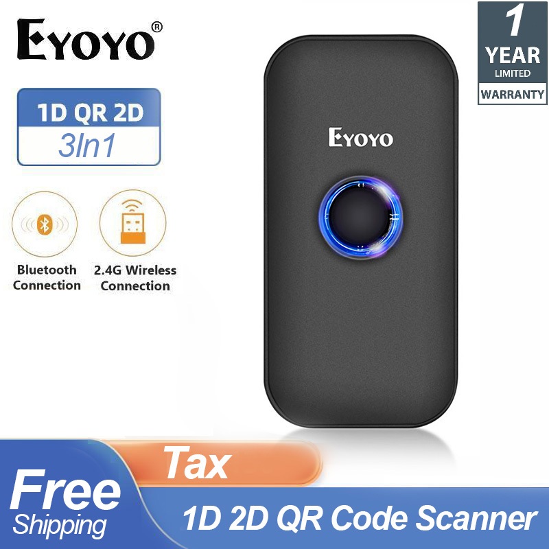 Eyoyo Mini 2.4 Wireless 1D 2D Barcode Scanner 3-in-1 via Bluetooth ...