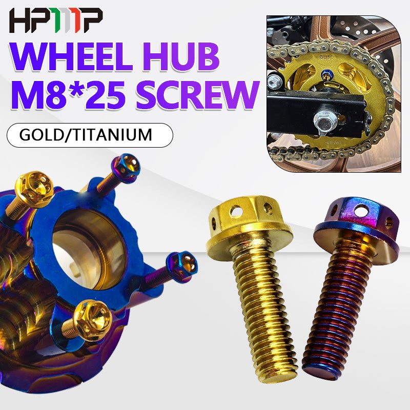 (1BIJI) WHEEL HUB SCREW M8*25 GOLD TITANIUM DISC PLATE SCREW SKRU HUB SCREW HUBYAMAHA HONDA ...
