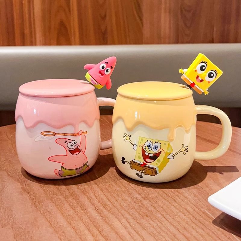 Spongebob Patrick Star Ceramic Cup 350ml Mug with Lid Spoon Coffee Cup ...