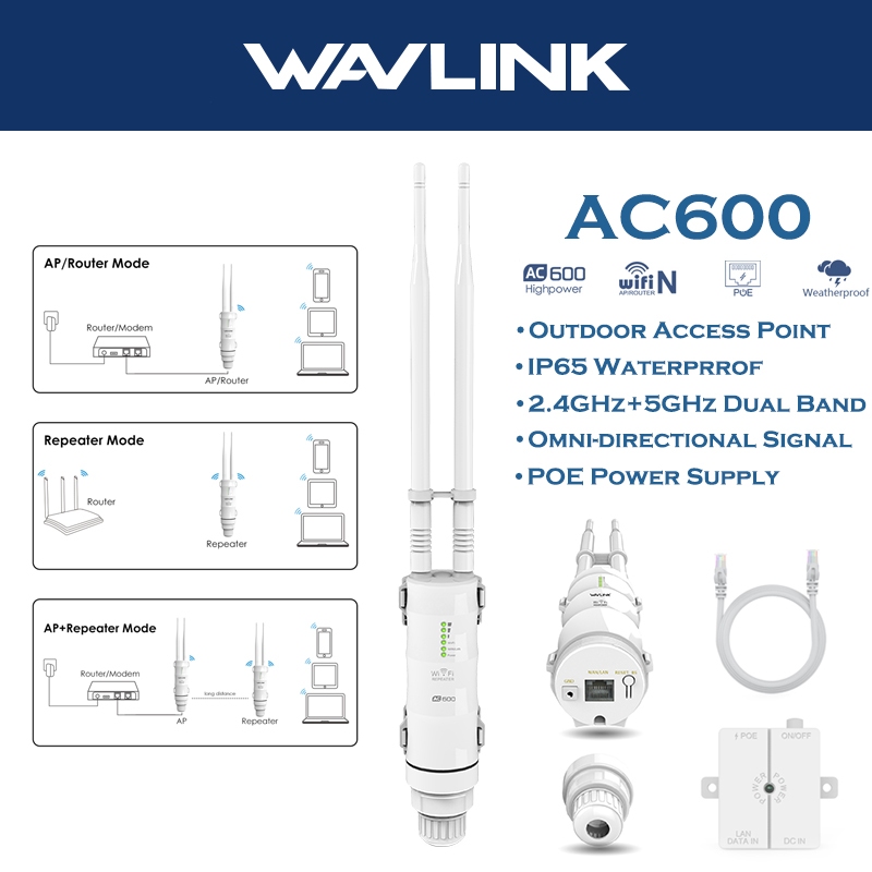 WAVLINK AC600 High Power Outdoor Router Wifi 5g Access Point Wireless ...