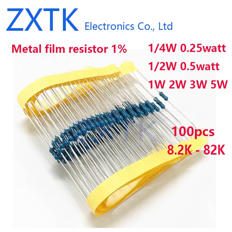 20PCS Metal film resistor 1% 2W 3W 5W 8.2K-82K 9.1K 10K 11K 12K 13K 15K ...